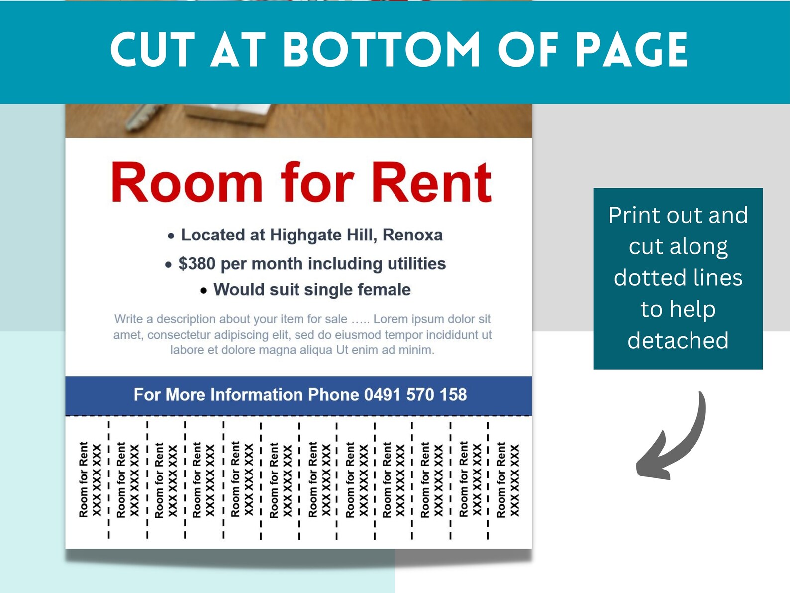 Editable Room for Rent Tear-off Flyer, Advertisement Flyer, Flyer ...