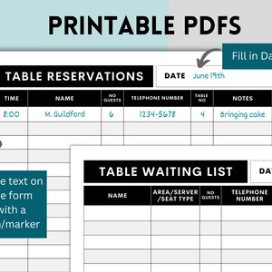 Table Reservation List, Restaurant Table Waiting List, Restaurant Large ...