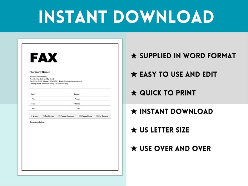 Fax Cover Sheet Template, Office Stationery Fax Editable Form, Small ...