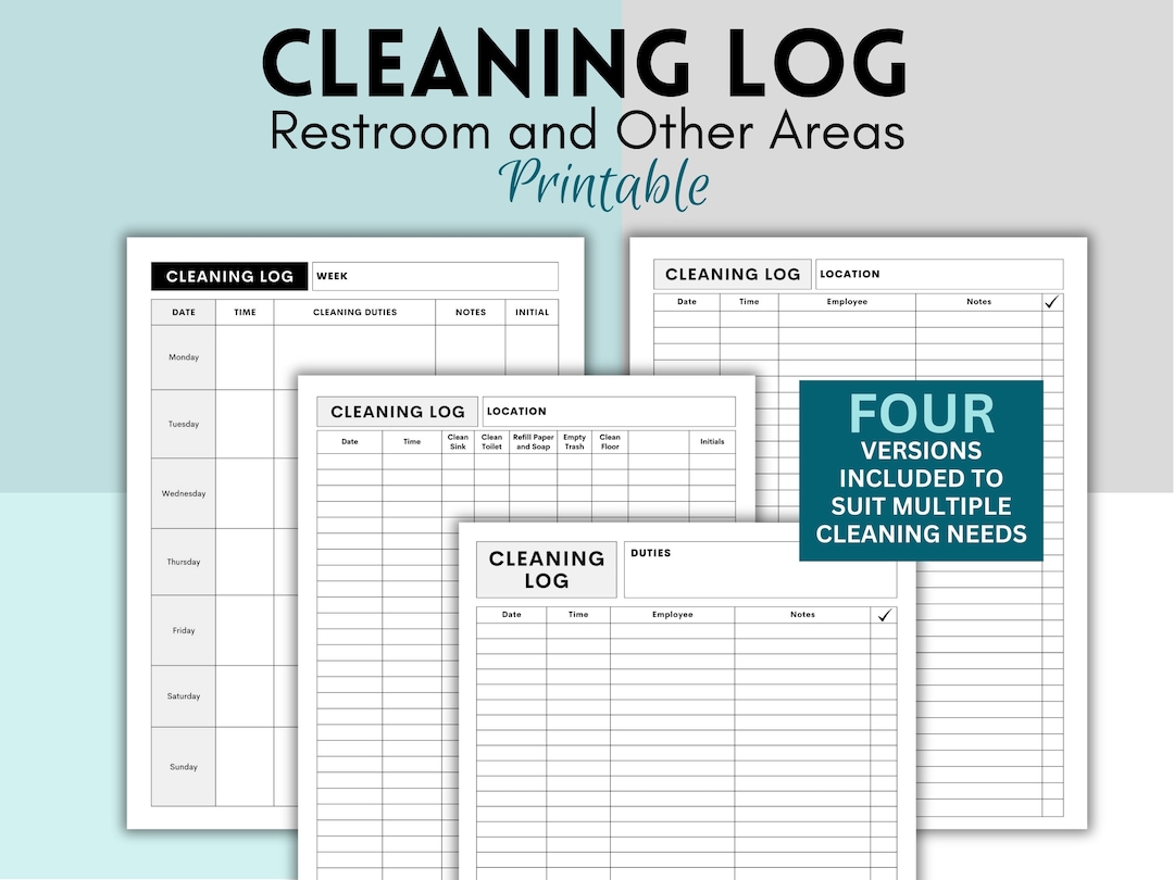 Bathroom Checklist, Printable Restroom Cleaning Log for Business ...