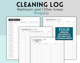 Weekly Bathroom Cleaning Chart Printable, Restroom Cleaning Log for ...