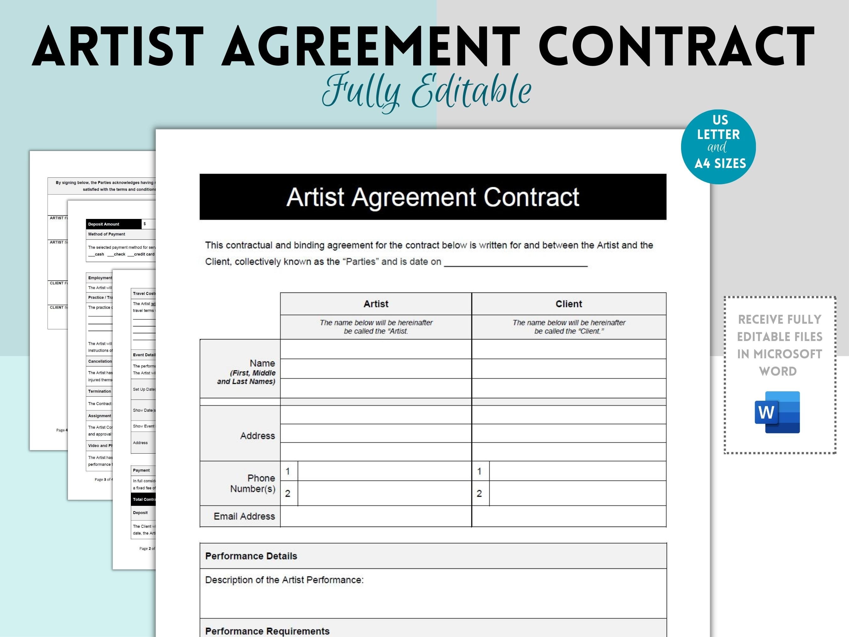 Artist Contract, Artist Agreement, Performer Contract, Performer ...