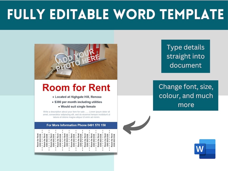 Editable Room for Rent Tear-off Flyer, Advertisement Flyer, Flyer ...