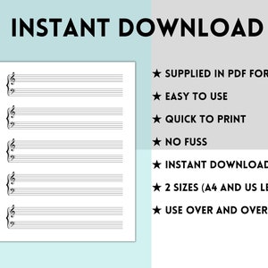 Printable Sheet Music for Letter and A4, Piano Staff Paper, Blank Sheet ...