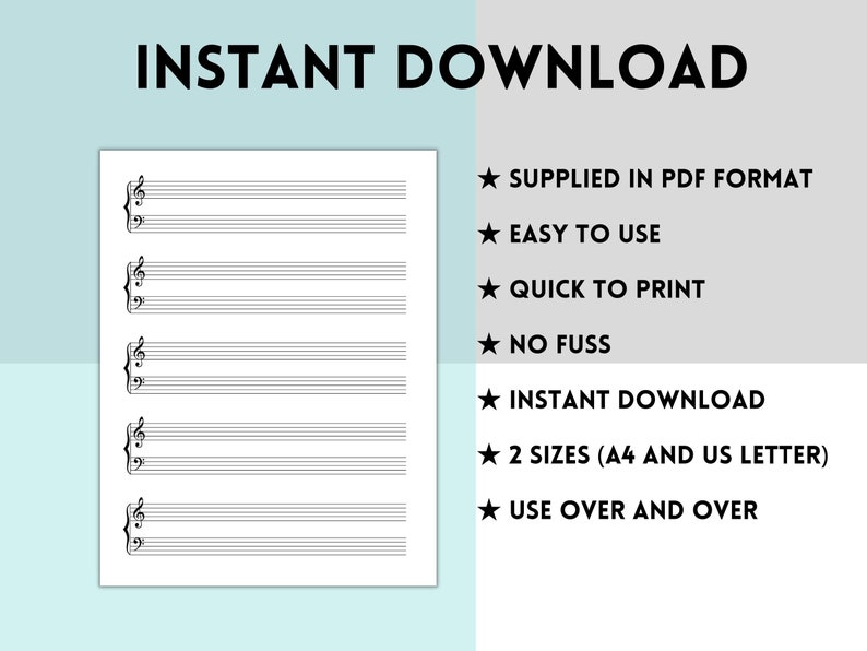 Printable Sheet Music for Letter and A4, Piano Staff Paper, Blank Sheet ...