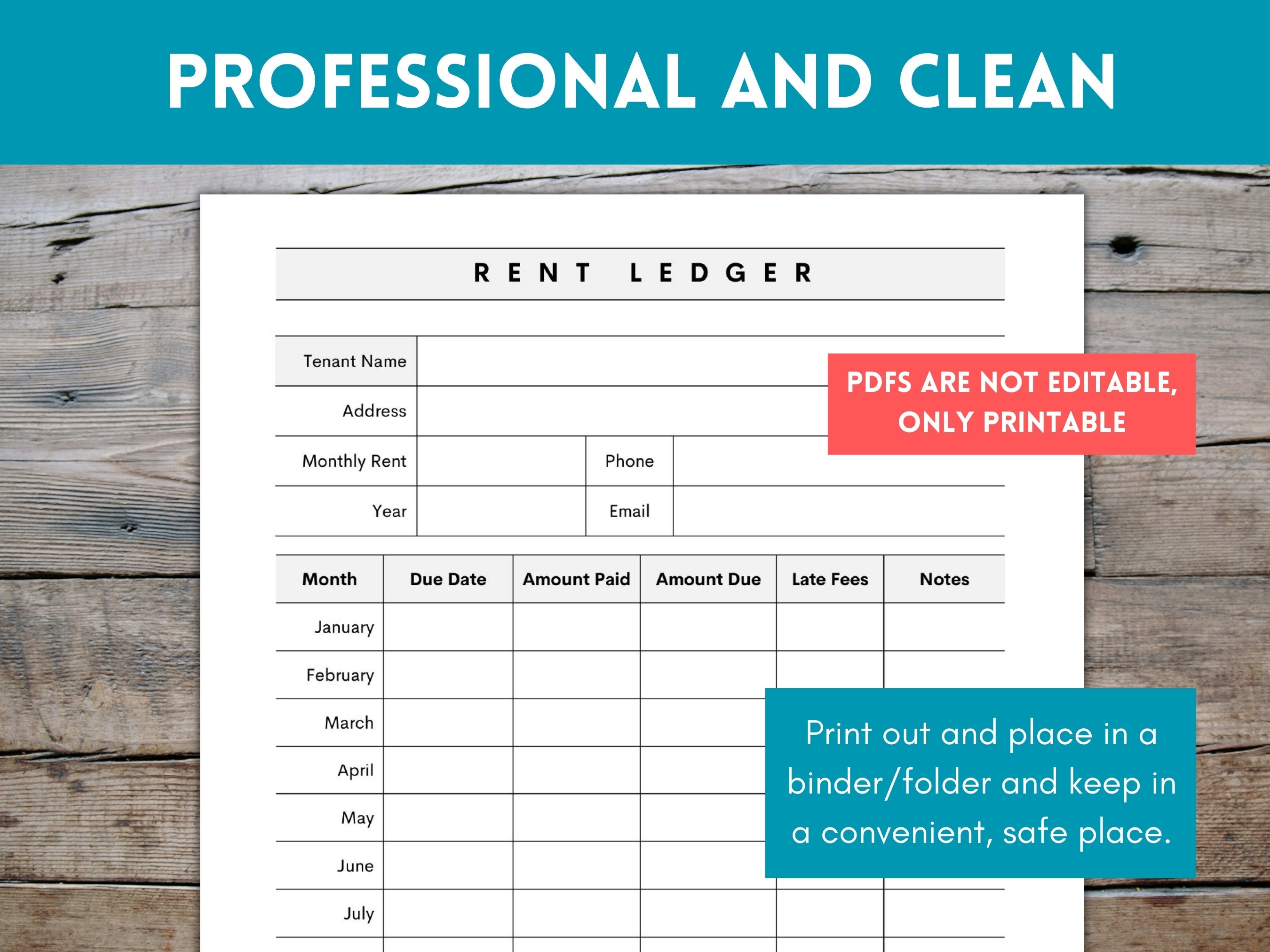 Simple Printable Rent Receipt and Rent Ledger, Cash Receipt, Rental ...