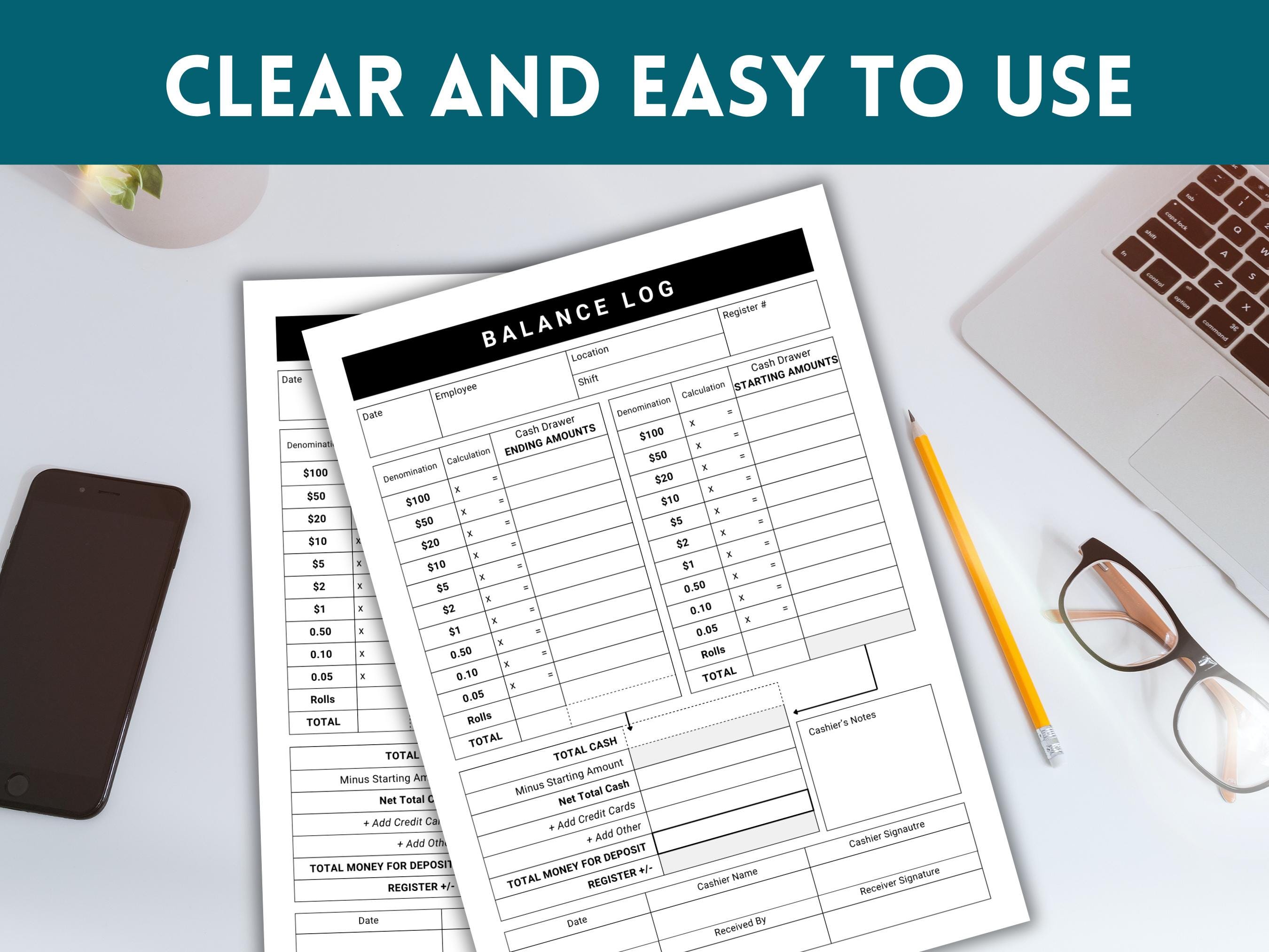 Cash Register Balance Sheet Australian, Till Drawer Balance Log, Cash ...