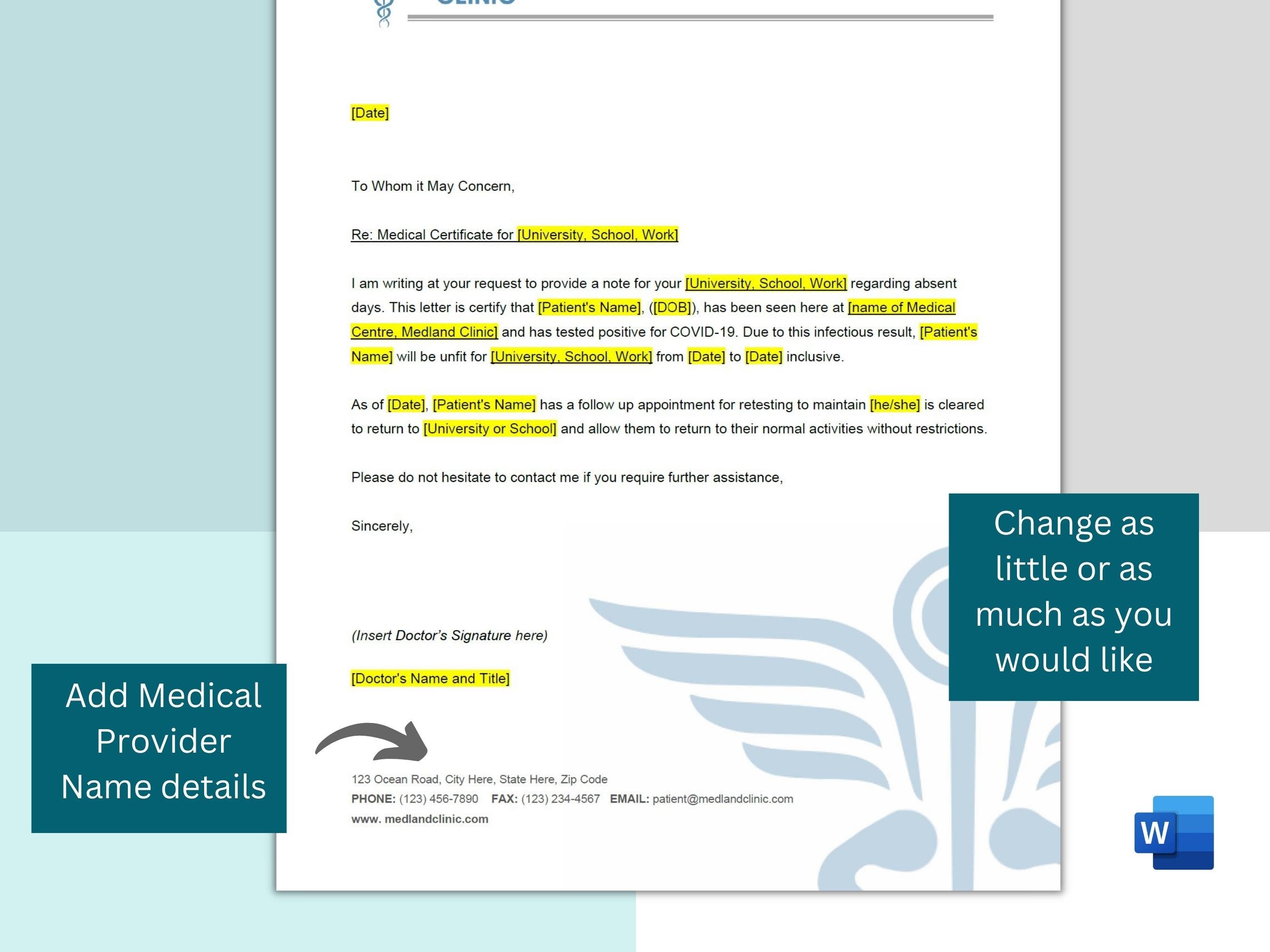 Doctor's Note, Doctor's Letter, Medical Certificate, Printable Medical ...