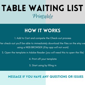 Printable Table Waiting List, Restaurant Table Waiting Form, Restaurant ...