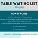 Printable Table Waiting List, Restaurant Table Waiting Form, Restaurant ...