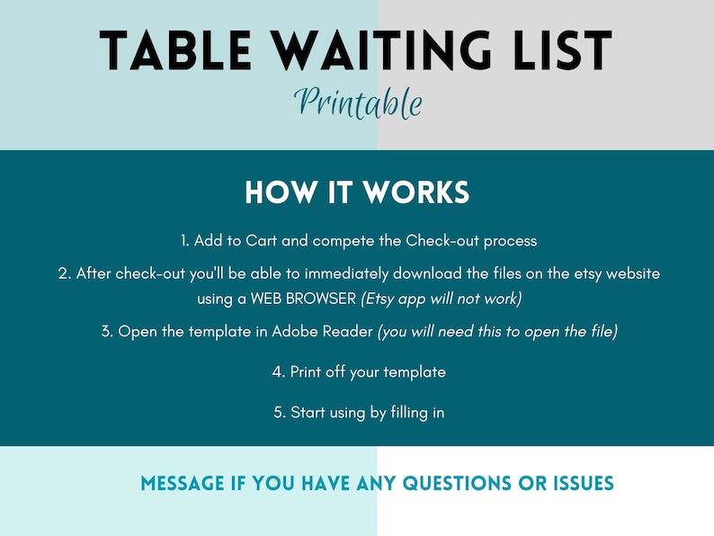 Printable Table Waiting List, Restaurant Table Waiting Form, Restaurant ...