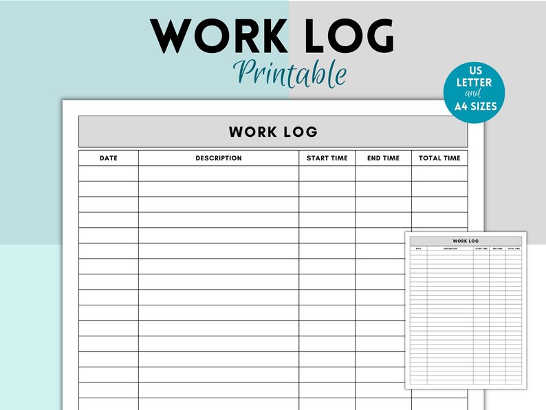 Work Log Printable, Time Log, Time Tracker, Work Hours Log, Activity ...