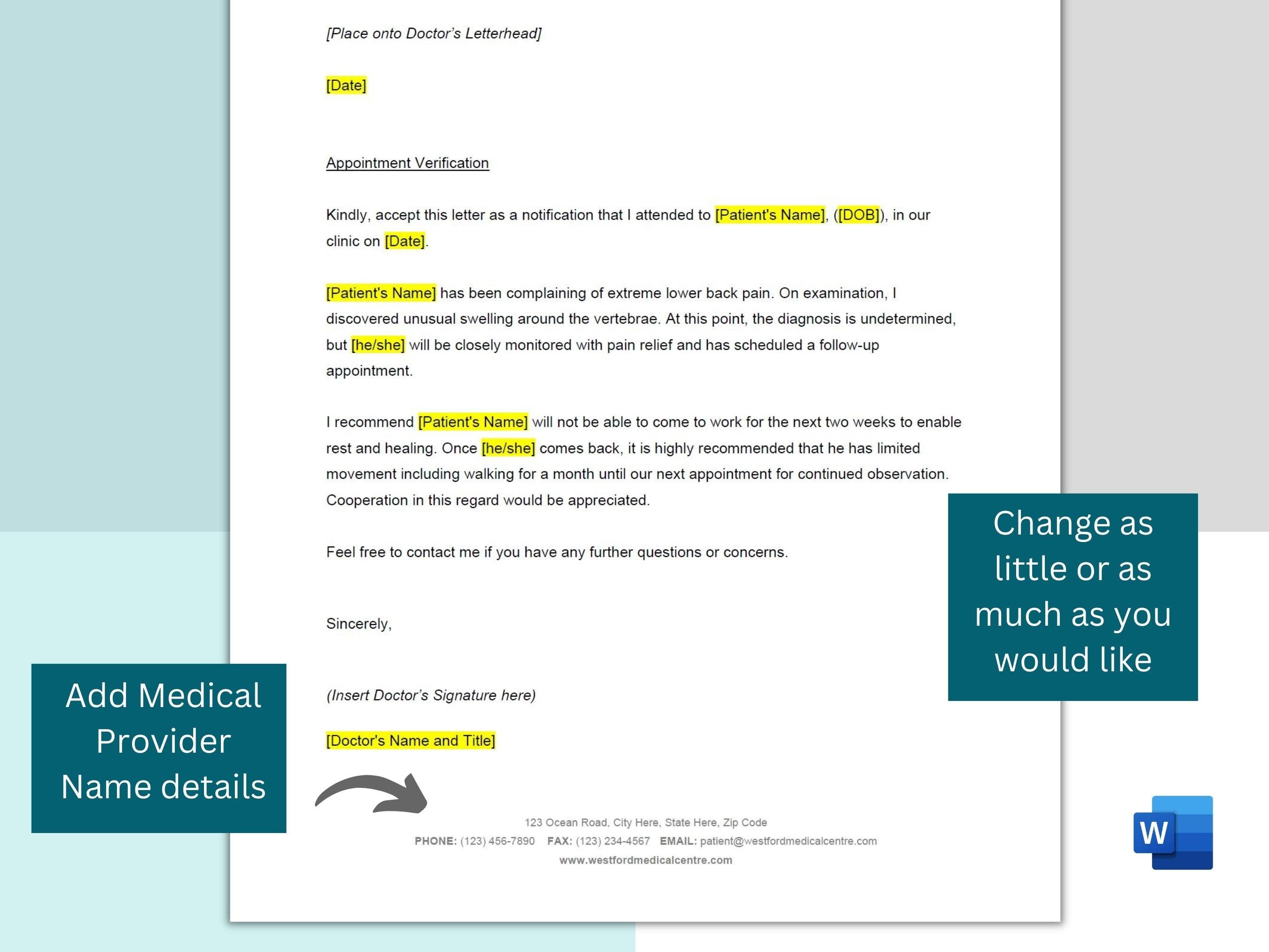 Doctor's Note, Doctor's Letter, Medical Certificate, Printable Medical ...