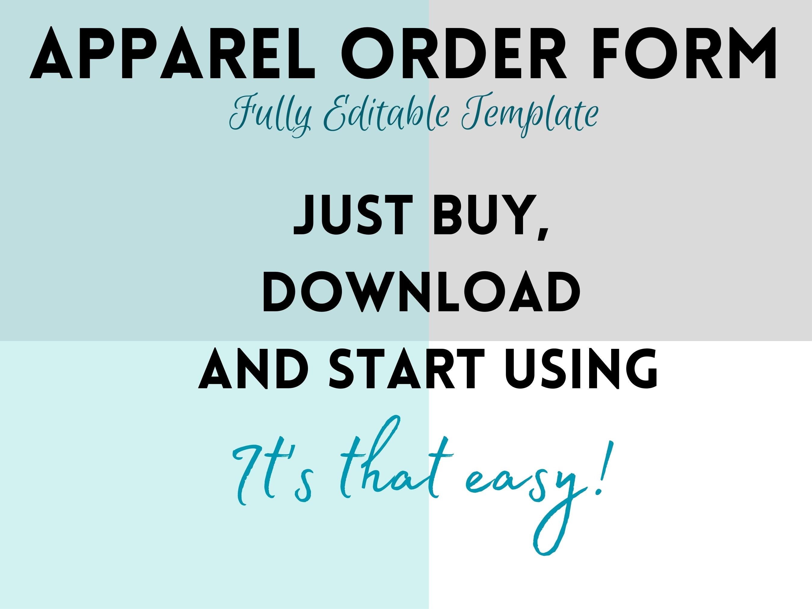 Apparel Order Form, Editable Clothing Order Form, T Shirt Order Form ...