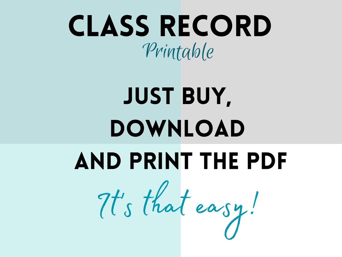 Printable Class Record, Class Gradebook, Teacher Gradebook, Class ...