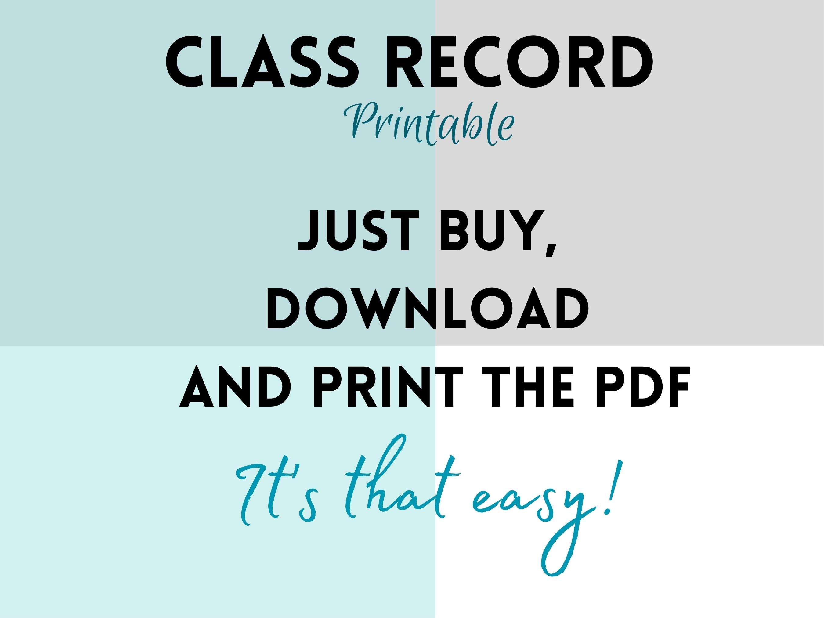 Printable Class Record, Class Gradebook, Teacher Gradebook, Class ...