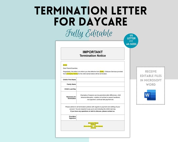 Childcare Termination Notice | Daycare Termination Notice | Termination ...
