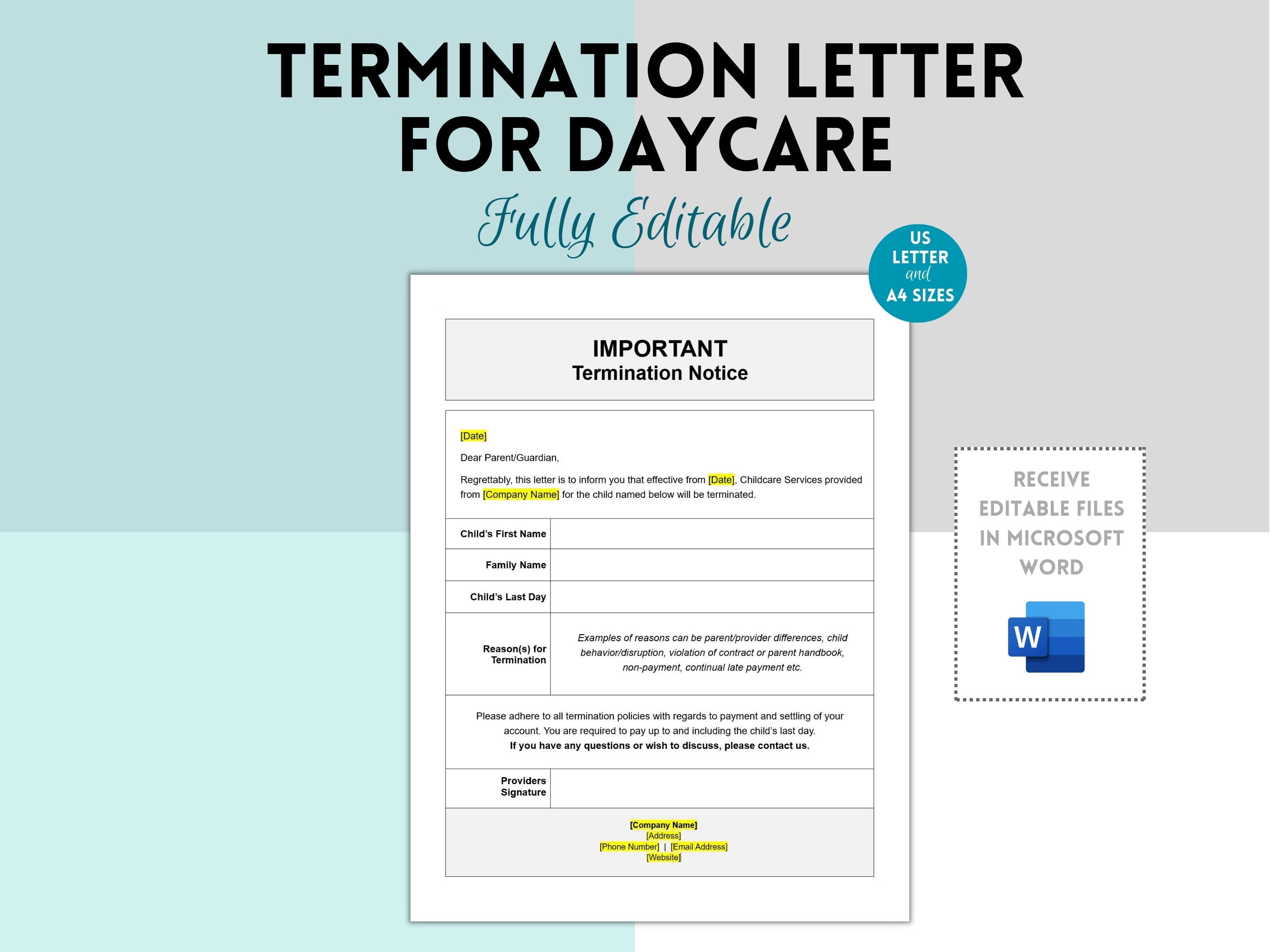 Daycare Termination Letter , Daycare Termination Notice, Daycare ...