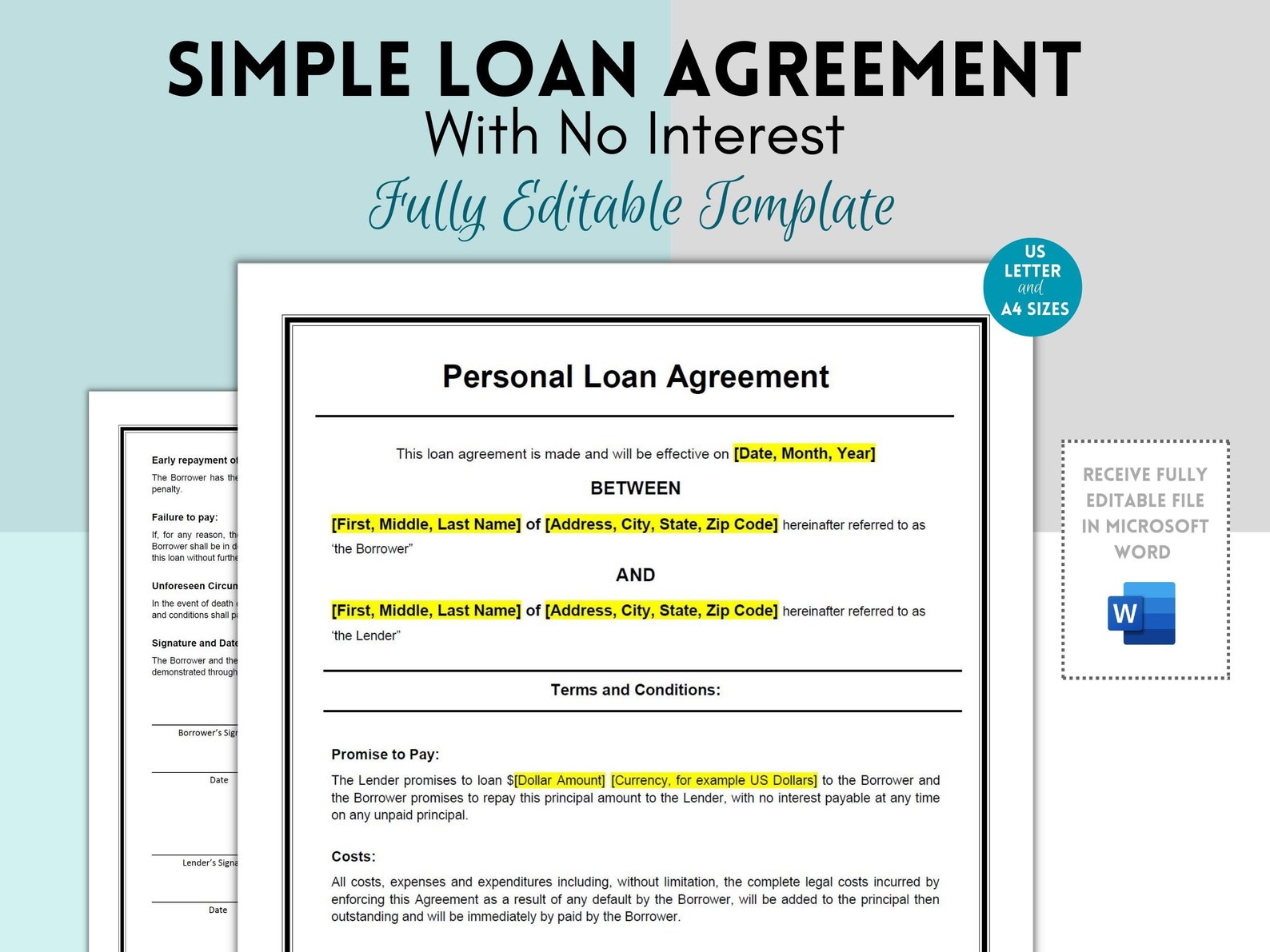 Simple Personal Loan Agreement Template, Personal Loan Contract, Family ...