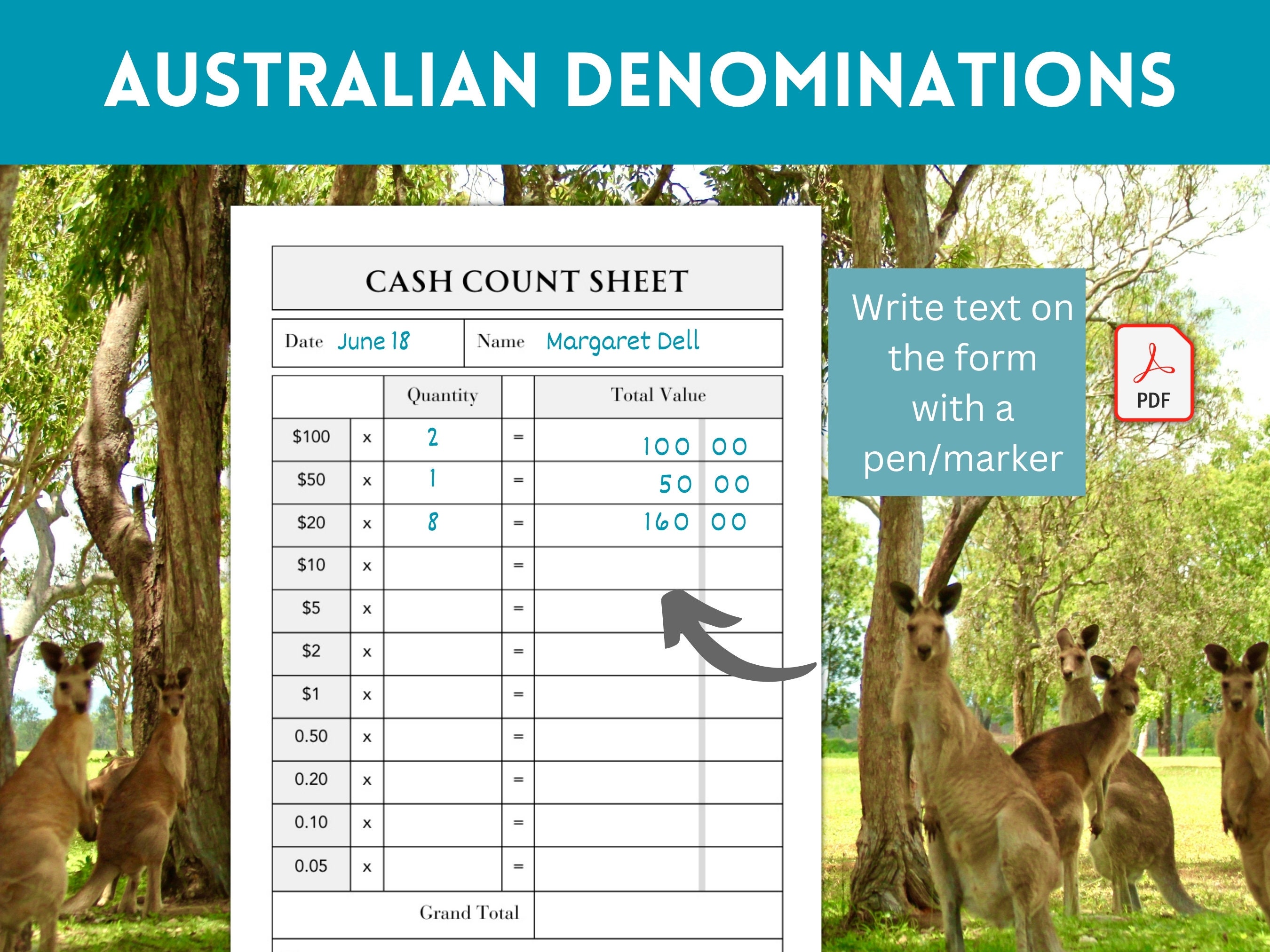 Australian Cash Breakdown, A4 Count Sheet, Cash Breakdown Slip PDF ...