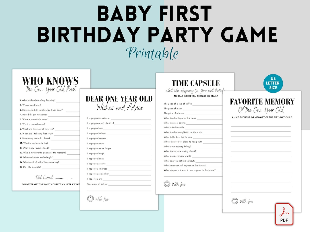 Baby's First Birthday Party Game, How Well Do You Know the One Year Old ...
