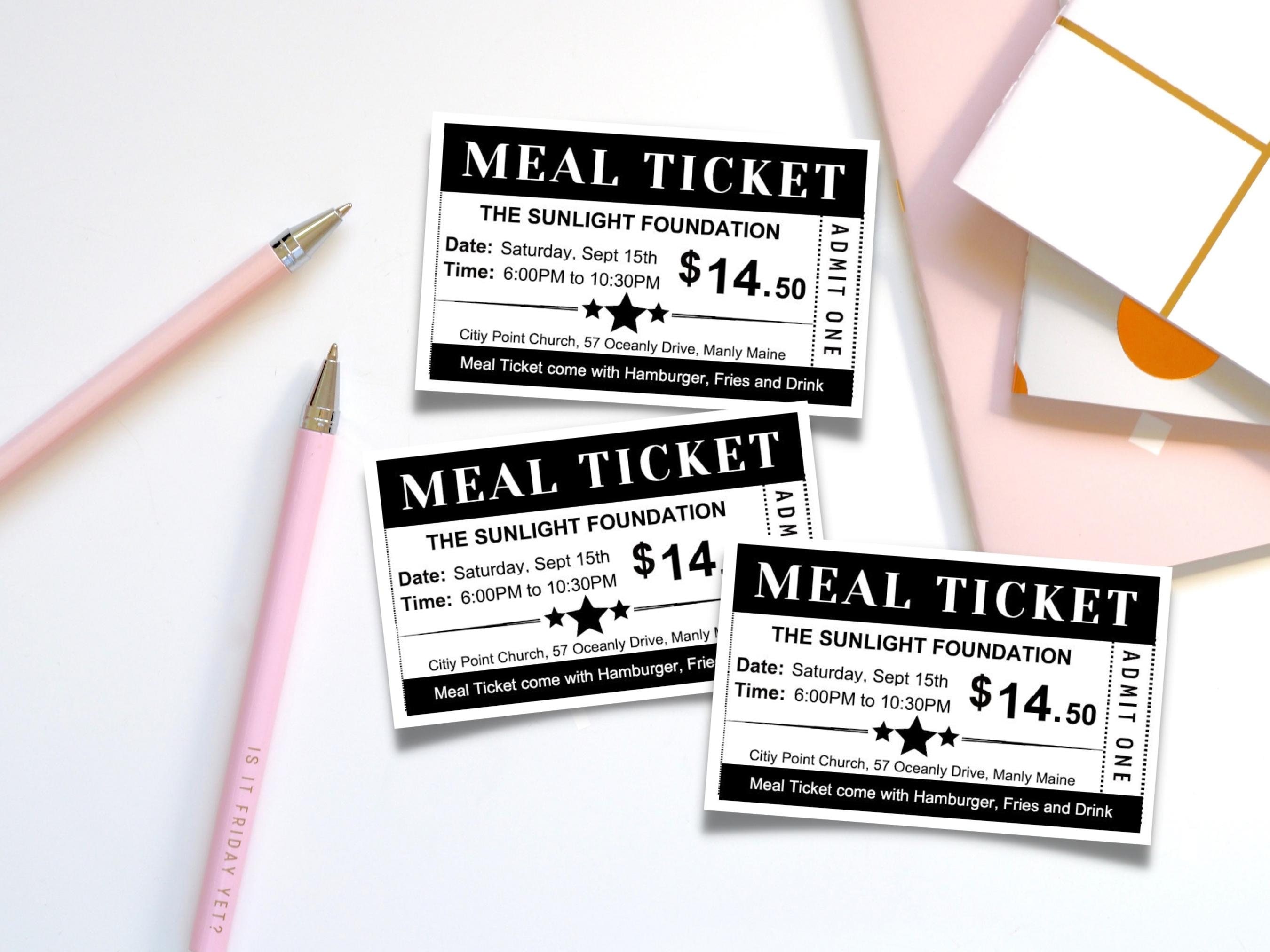 Editable Food Event Ticket, Food Ticket Printable, Editable Meal Ticket ...