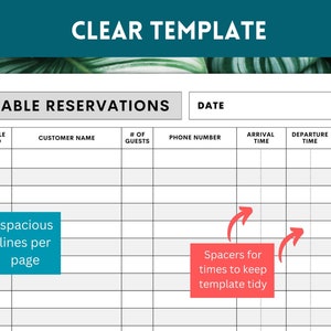 Printable Table Reservation List, Restaurant Table Reservation Form ...