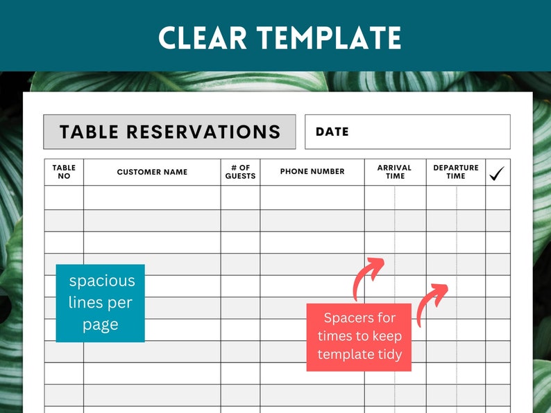 Printable Table Reservation List, Restaurant Table Reservation Form ...