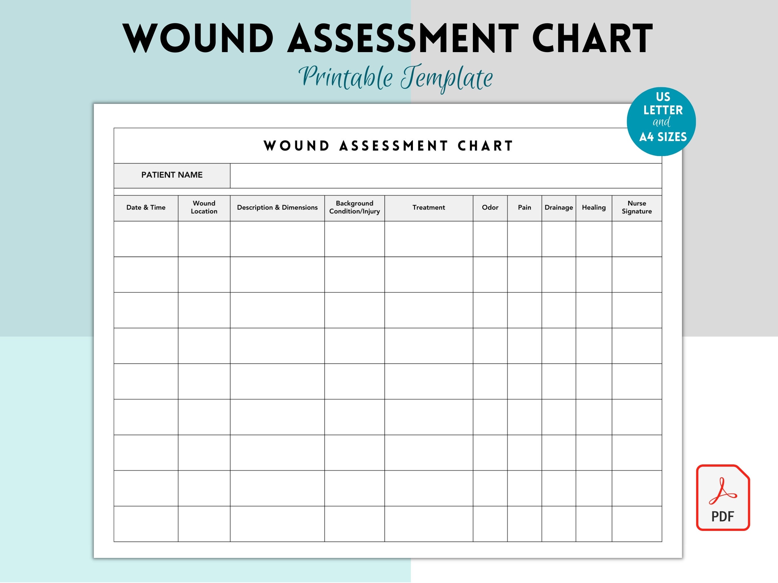 Wound Assessment Chart, Wound Management Chart for Nurses, Wound Chart ... Wound Assessment Chart, Wound Management Chart for Nurses, Wound Chart ...