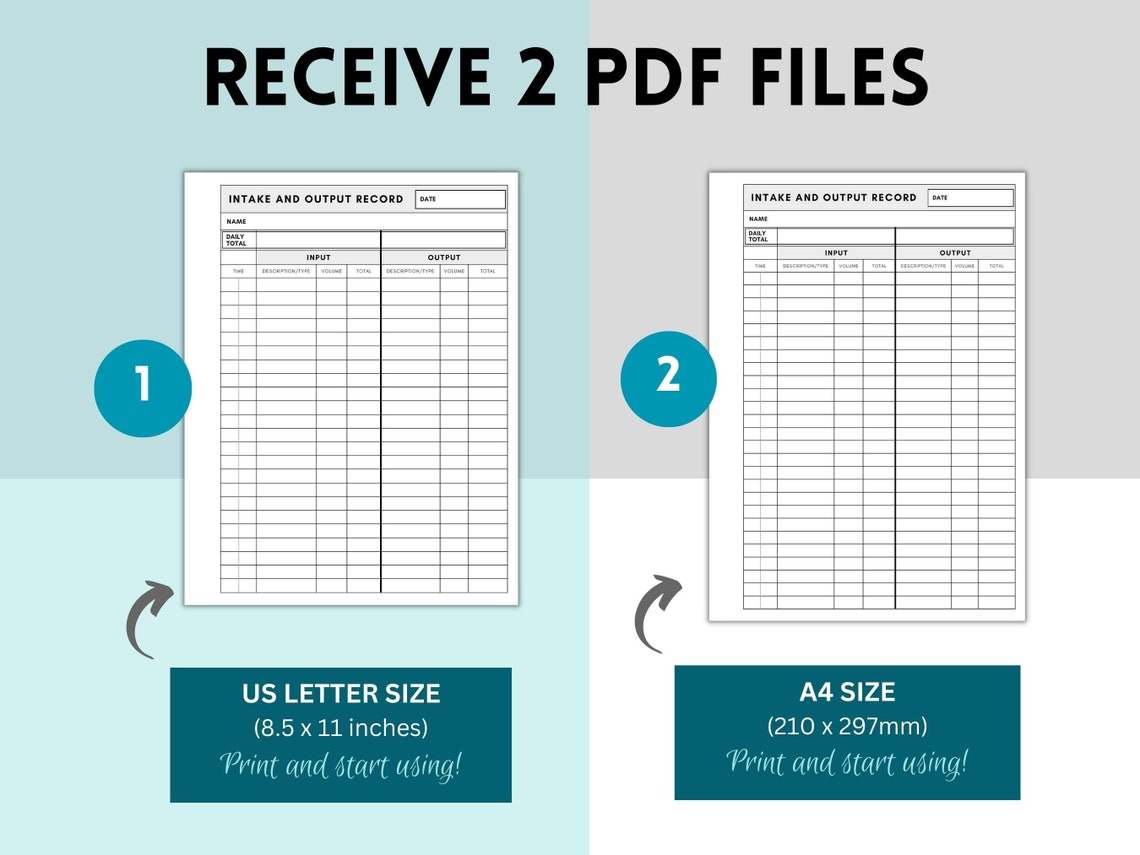 Fluids Intake and Output Record, Fluid Balance Chart, Intake and Output ...