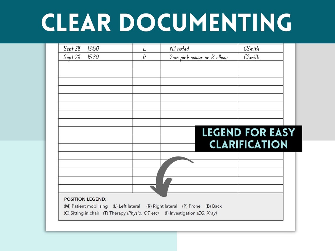 Patient Positioning and Turn Chart, Patient Repositioning Chart ...