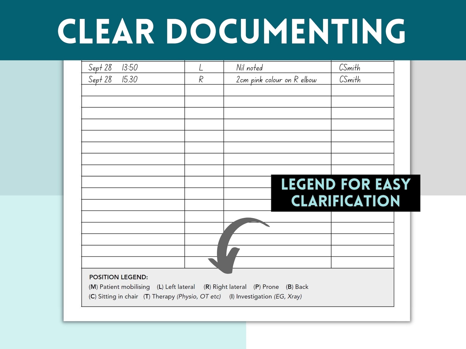 Patient Positioning and Turn Chart, Patient Repositioning Chart ...