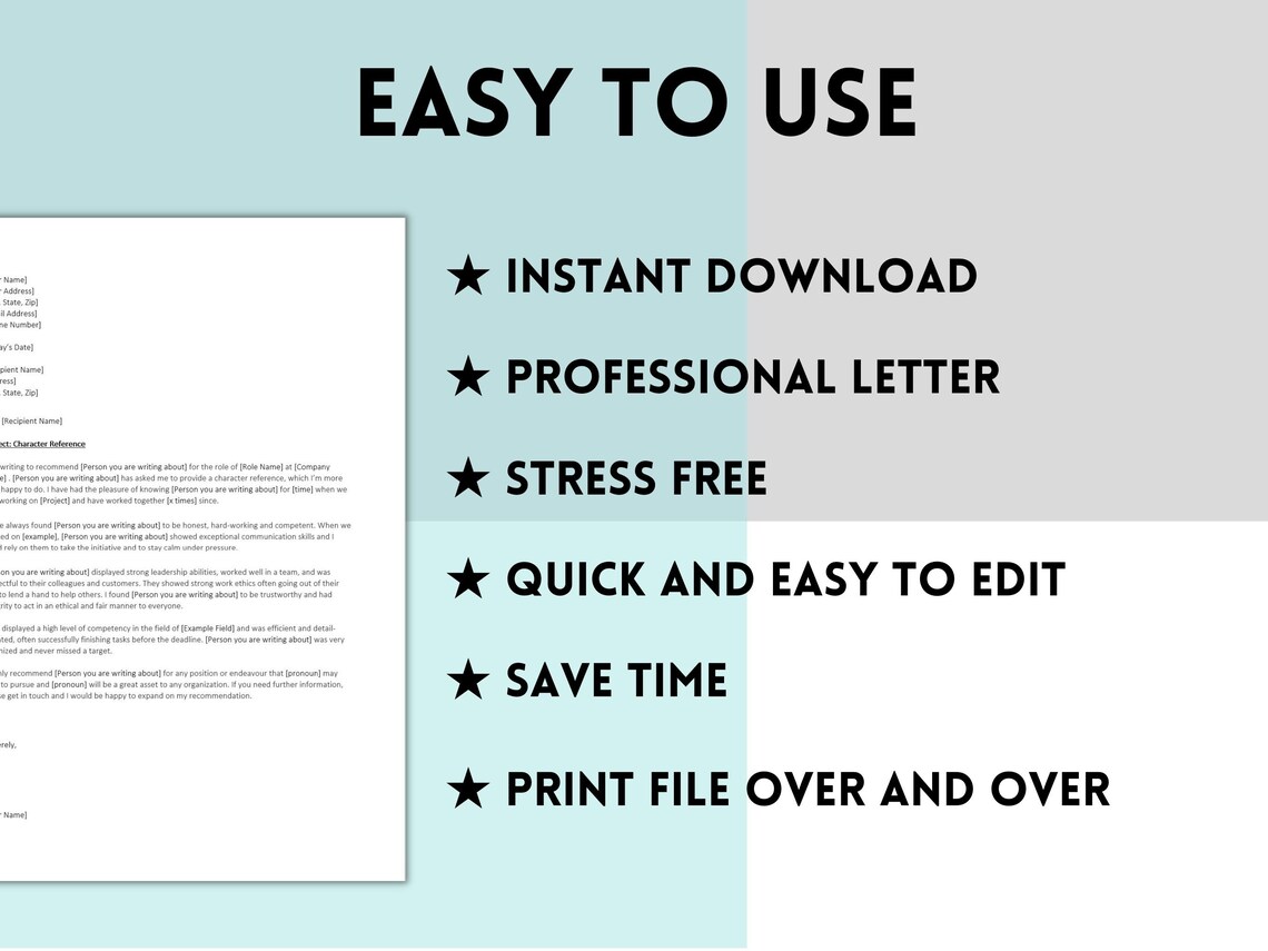 Professional Character Reference Letter Template, Microsoft Word ...