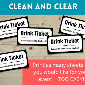 Simple Drink Tickets, Printable Party Drink Voucher Template, Wedding ...