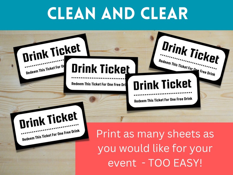 Simple Drink Tickets, Printable Party Drink Voucher Template, Wedding ...