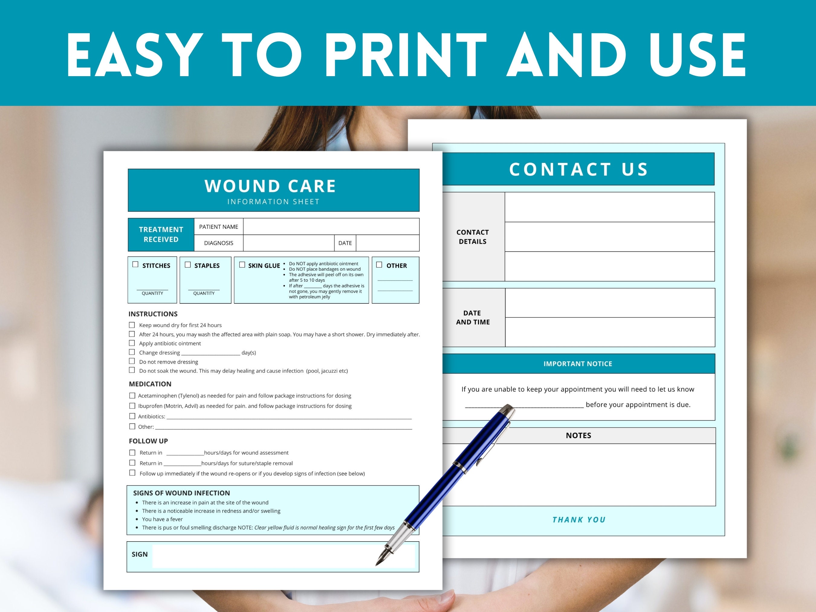 Wound Care Patient Information Sheet, Doctors Notes, Wound After Care ...