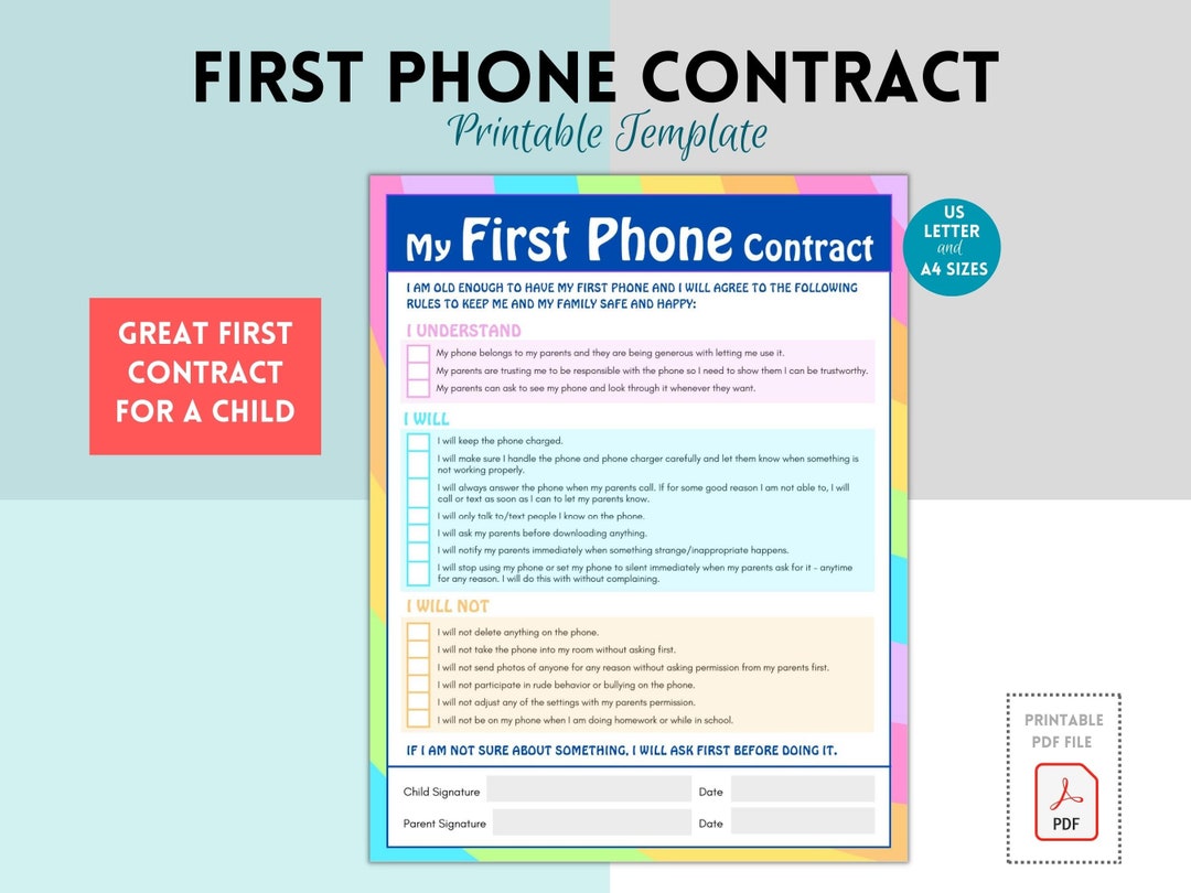 Cell Phone Contract for Child, Cell Phone Agreement, Phone Contract for ...