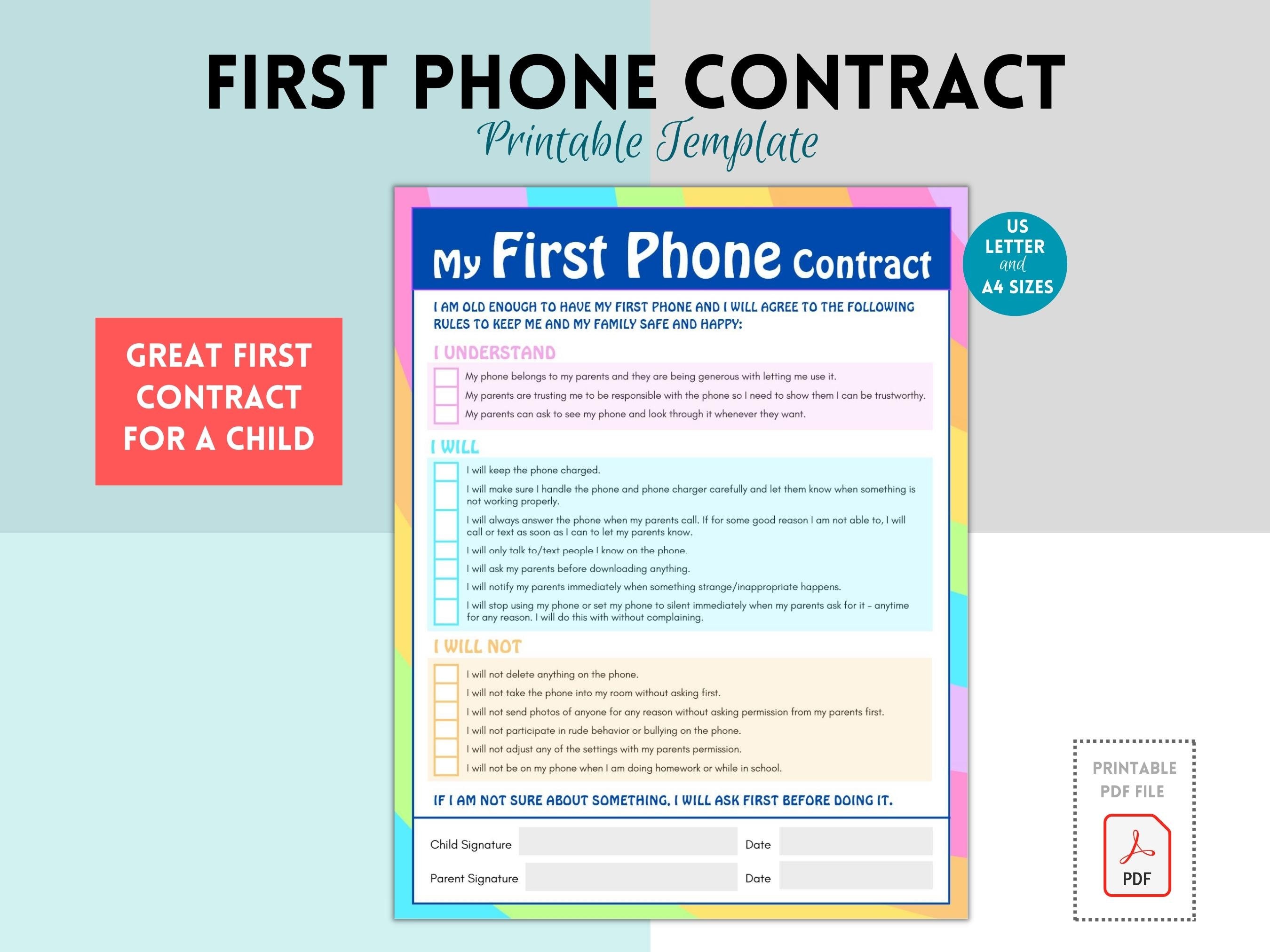 Cell Phone Contract for Child, Cell Phone Agreement, Phone Contract for ...