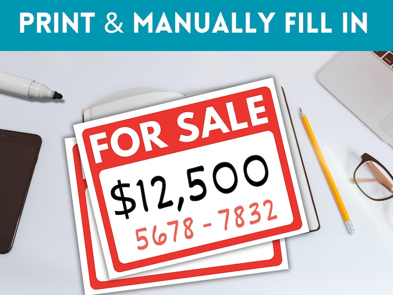Printable for Sale Sign, for Sale Sign, Sale Sign PDF, US Letter and A4 ...