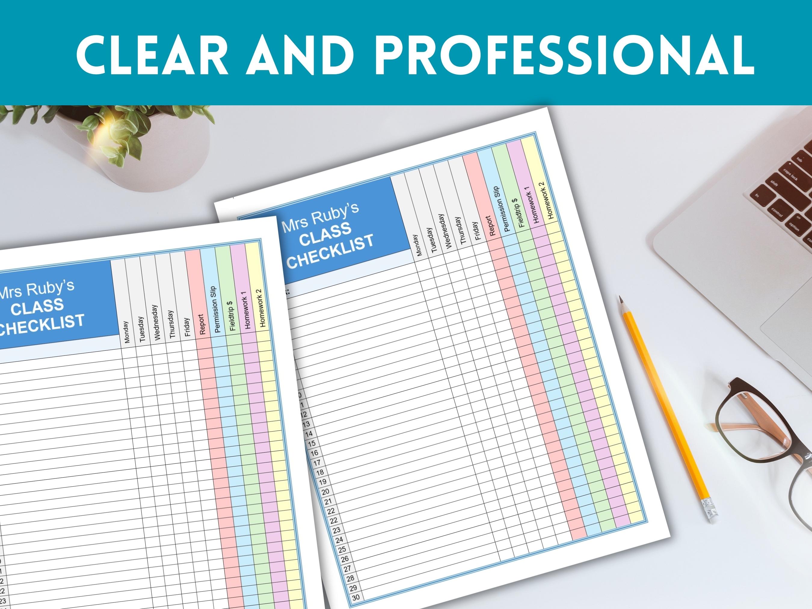 Class Attendance Checklist, Attendance Record, Attendance Sheet ...