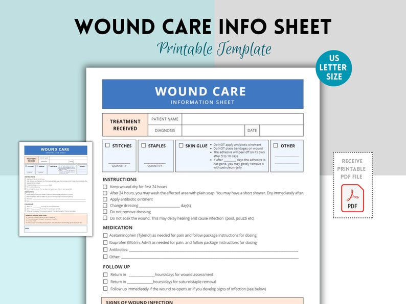Wound Care Patient Information Sheet, Doctors Notes, Wound After Care ...