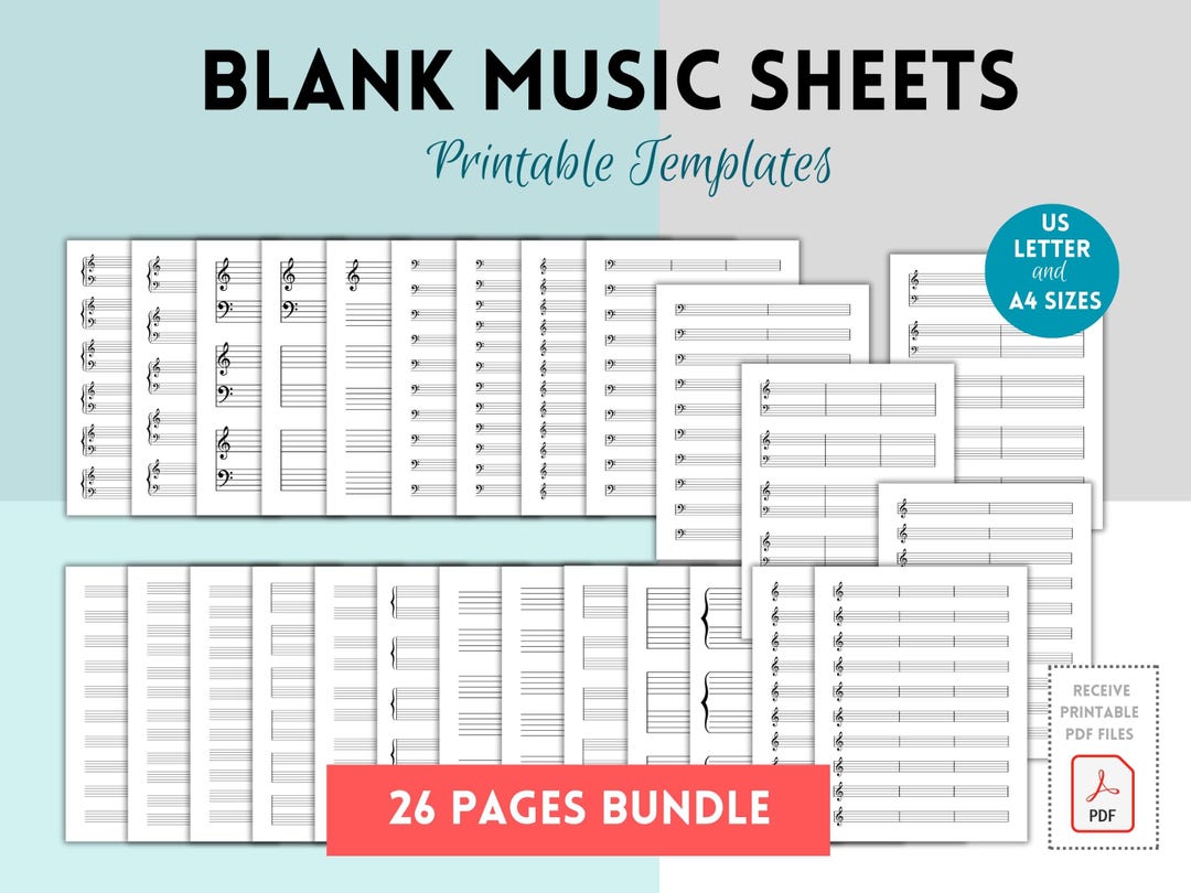 Printable Music Sheet, Piano Staff Paper, Blank Sheet Music Printable ...
