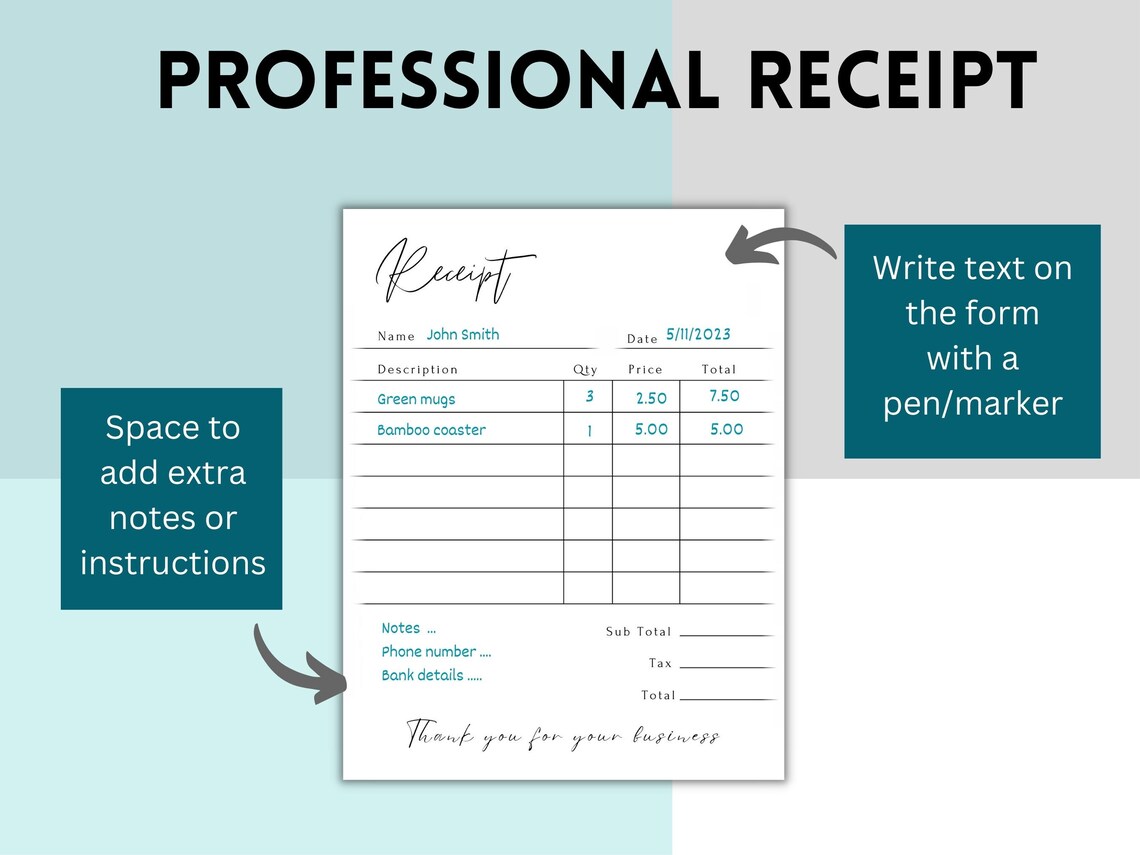 Cute Receipt, Printable Receipt Form, Small Business Receipt, Sales ...