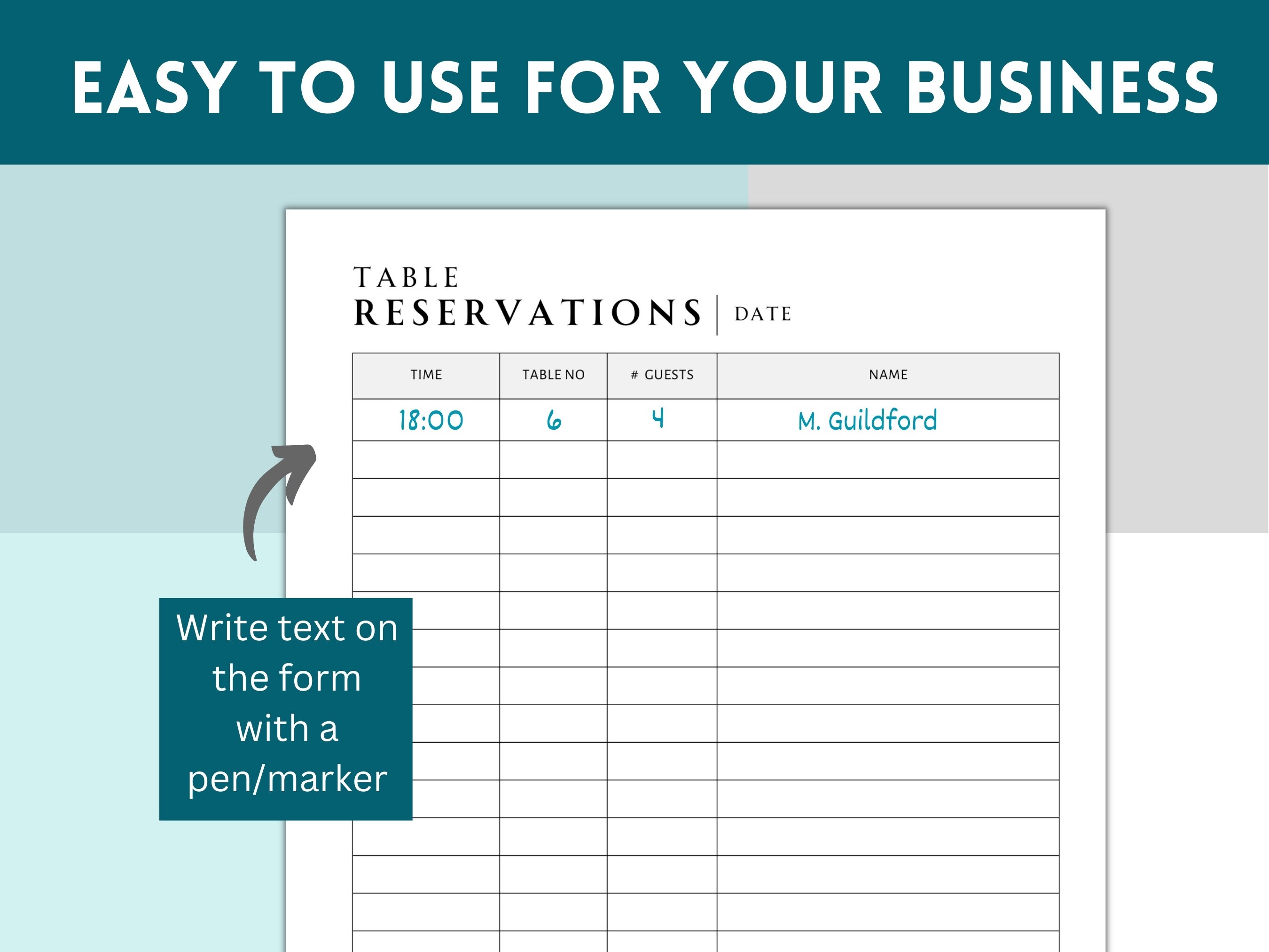 Printable Table Reservation List, Restaurant Table Reservation Form ...