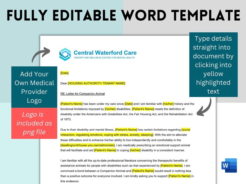 Editable Sample Letter for Companion Animal, Emotional Support Animal ...
