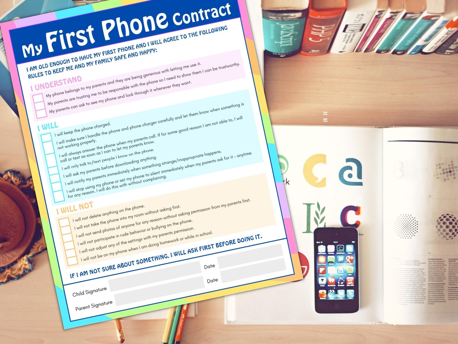 Cell Phone Contract for Child, Cell Phone Agreement, Phone Contract for ...