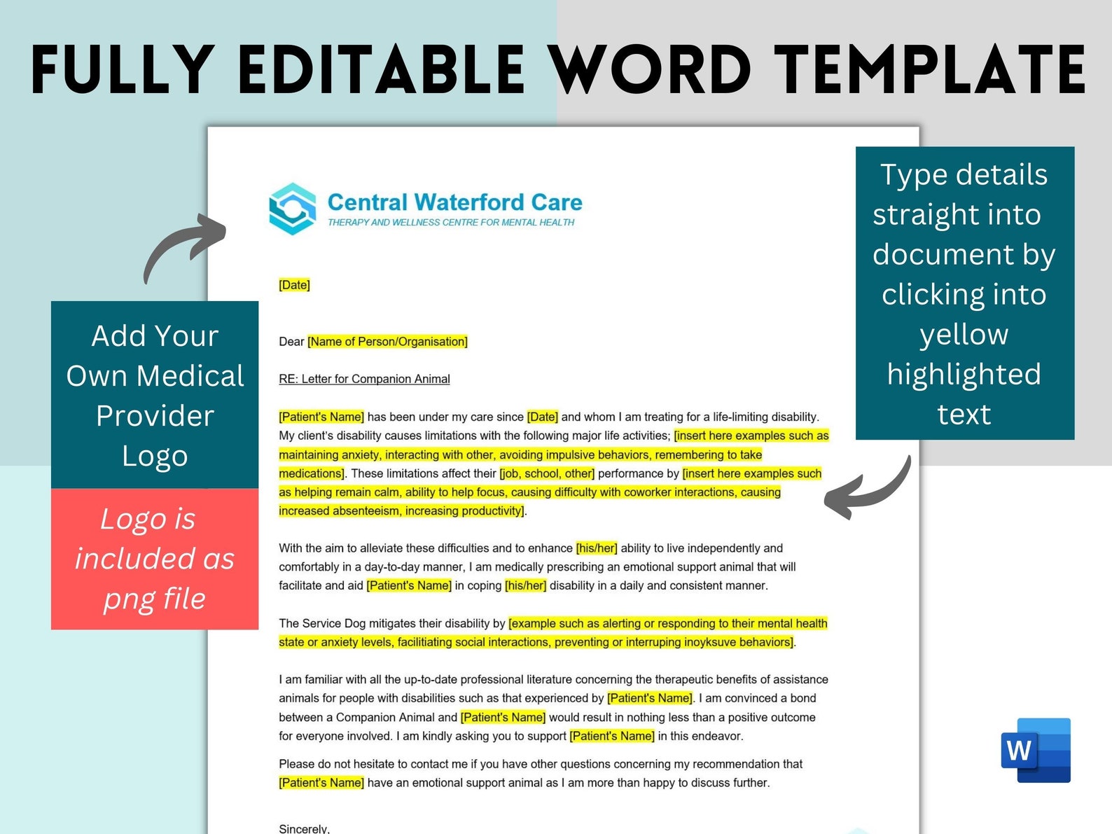 Editable Sample Letter for Service Animal, Emotional Support Animal ...