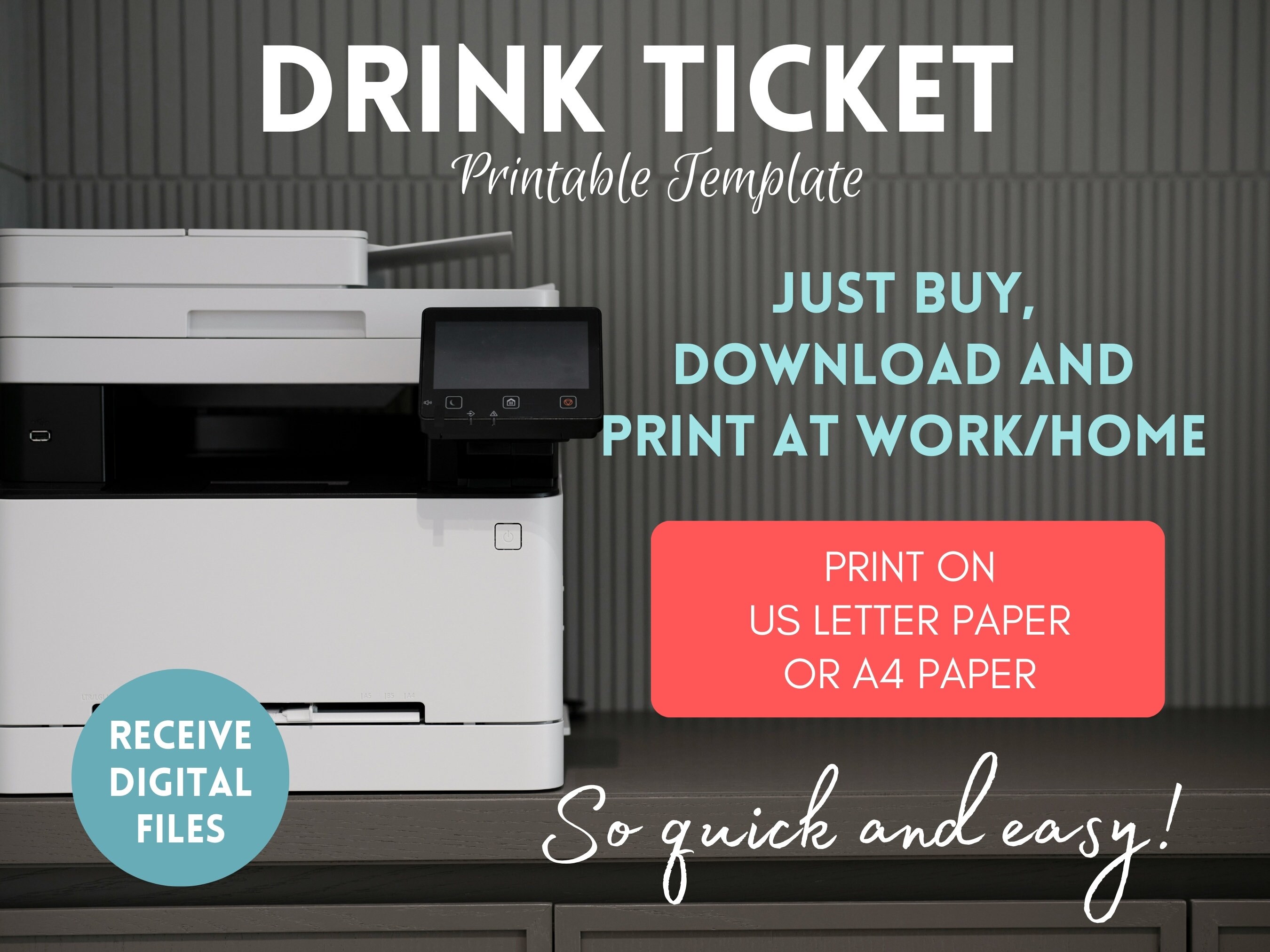 Simple Drink Tickets, Printable Party Drink Voucher Template, Wedding ...