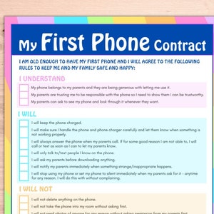 Cell Phone Contract for Child, Cell Phone Agreement, Phone Contract for ...
