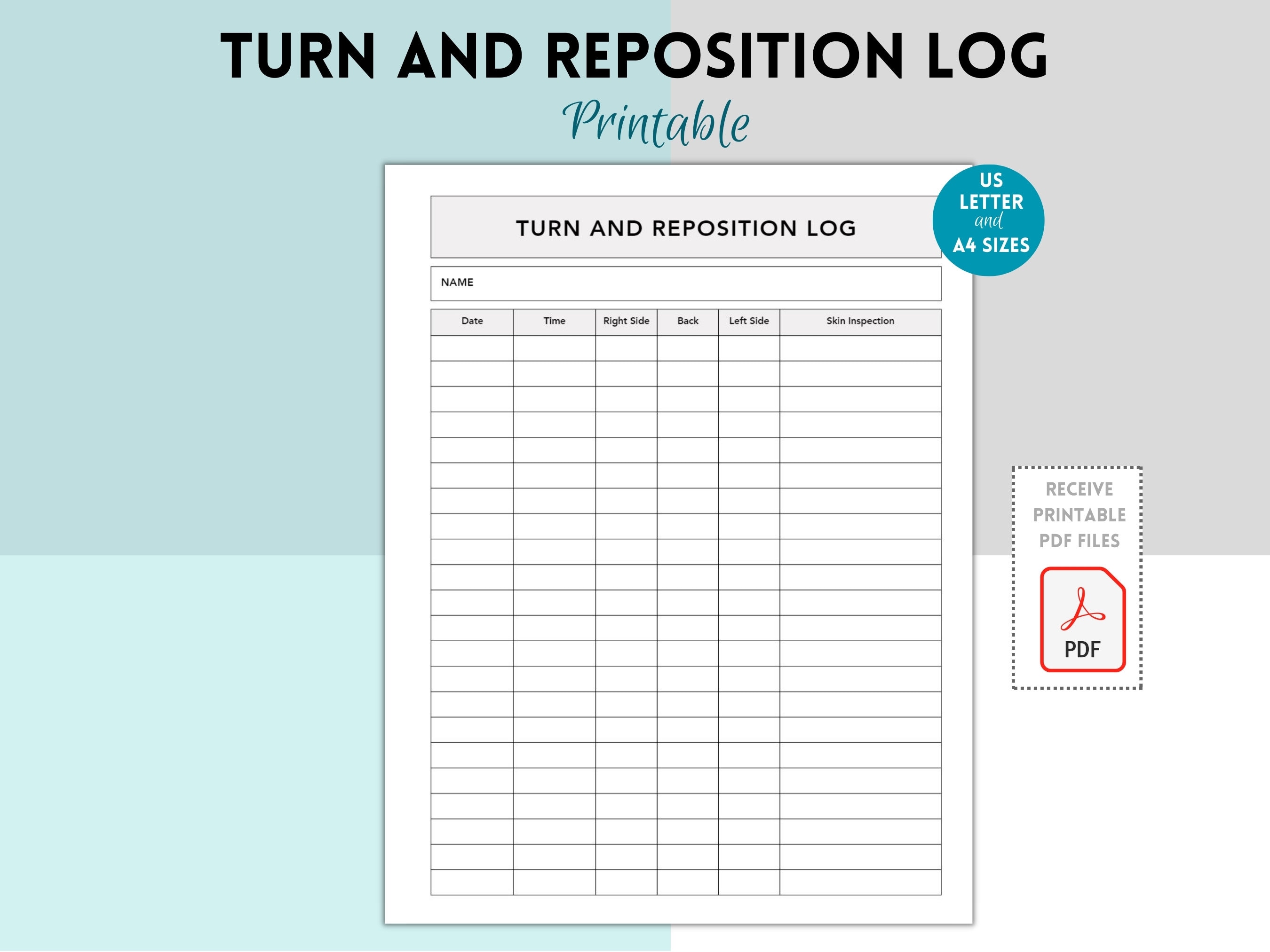 Turn and Reposition Log, Patient Positioning and Turn Chart, Patient ...
